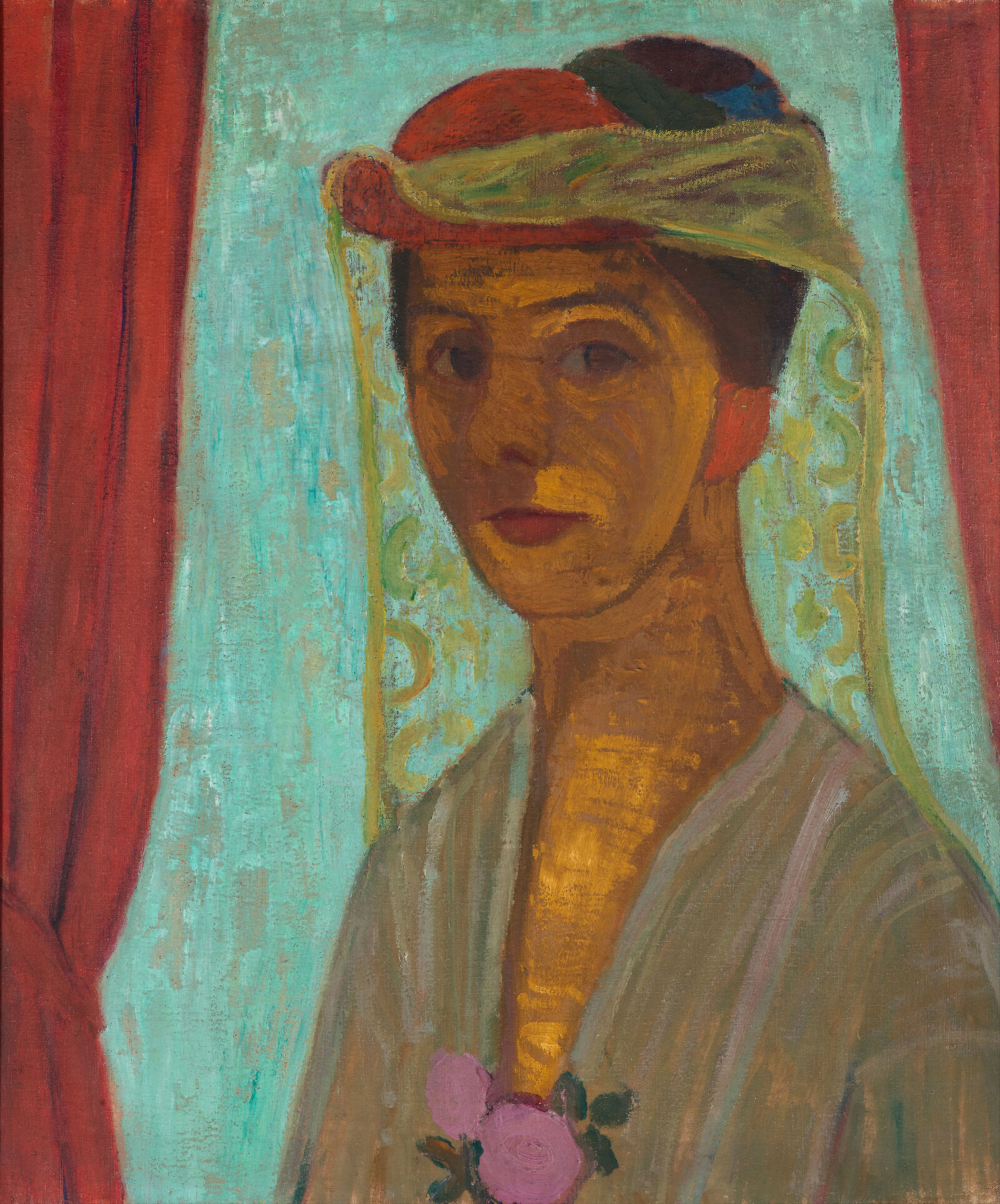 Self-portrait with hat and veil by Paula Modersohn-Becker