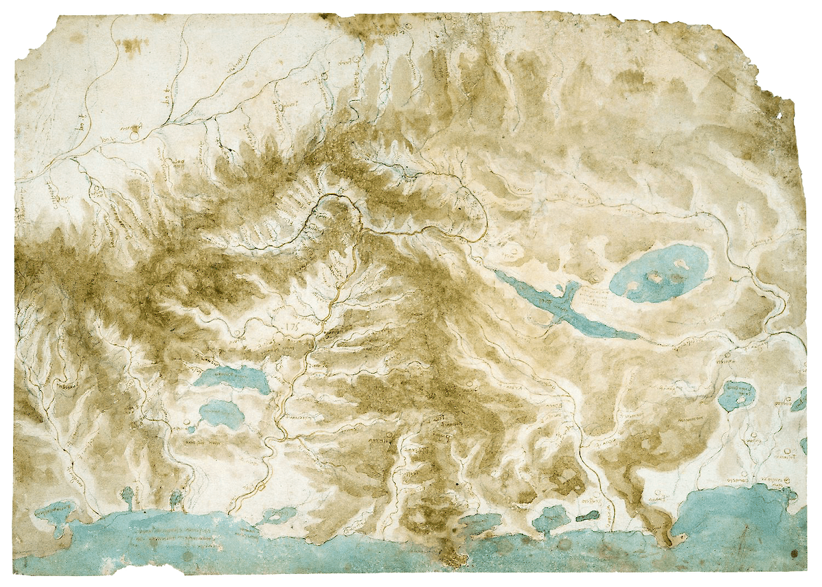 A map of the Arno valley and surrounding areas by Leonardo da Vinci