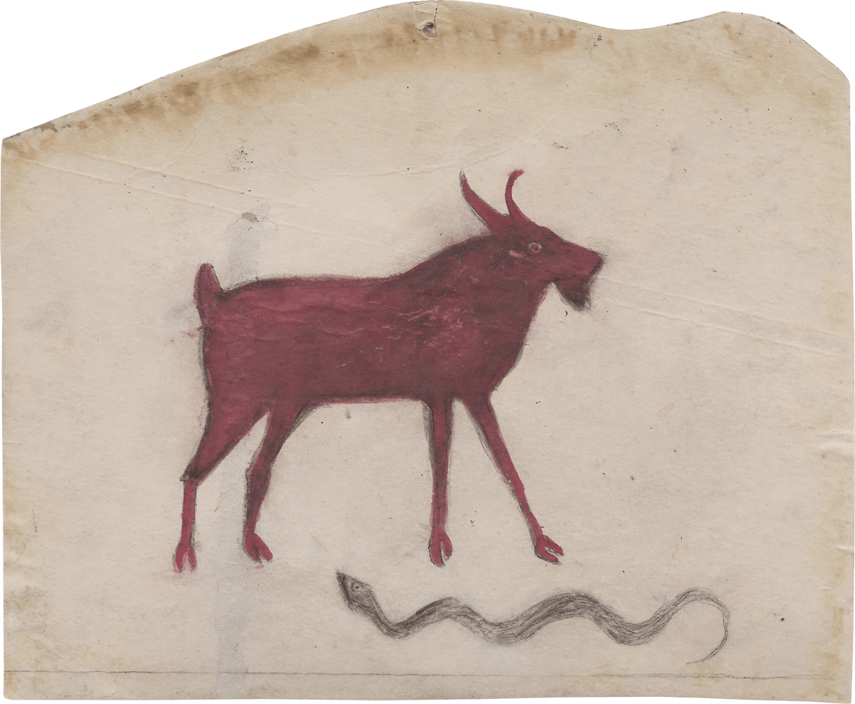Untitled (Red Goat with Snake) by Bill Traylor